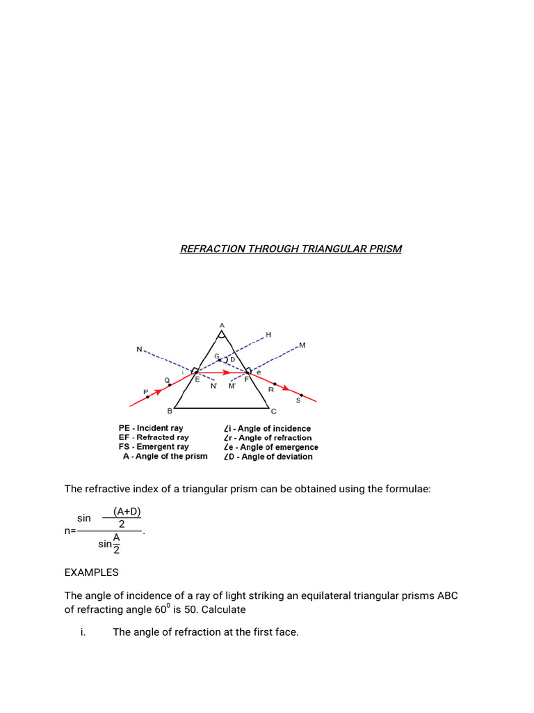 Refraction Through Triangular Prism | PDF