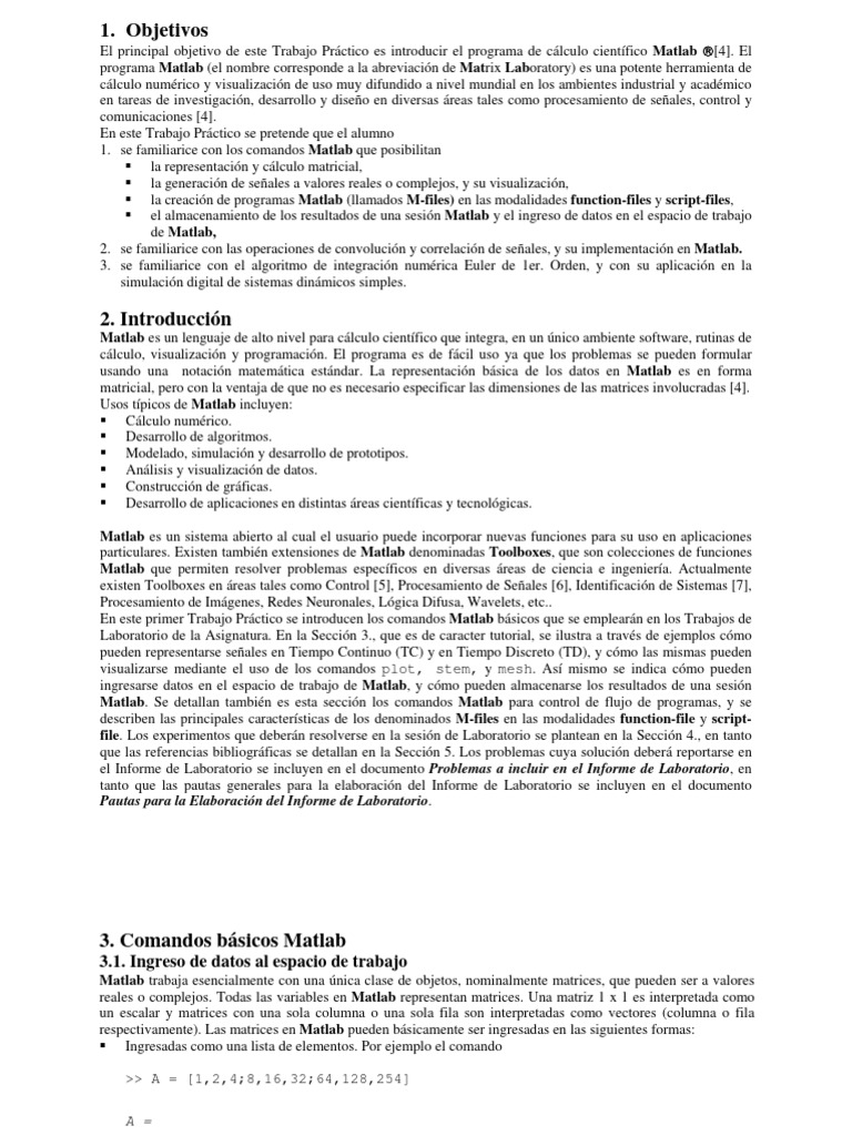 Teoria y Scripts Matlab | PDF | Matriz (Matemáticas) | Flujo de control