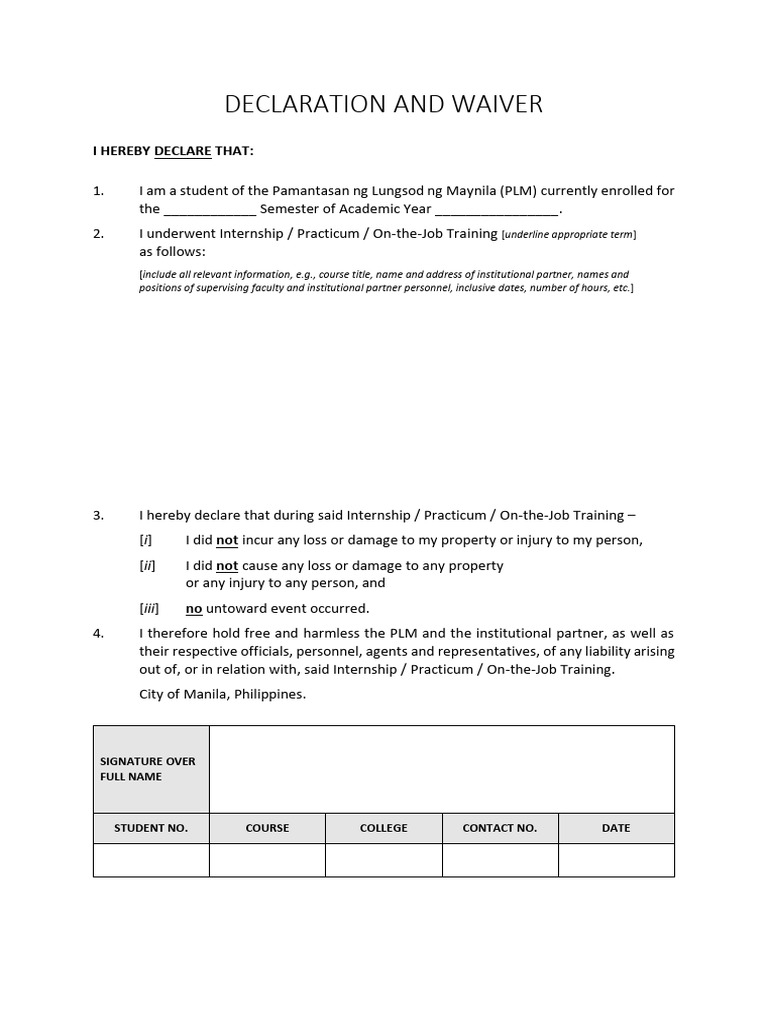 Student OJT Declaration | PDF