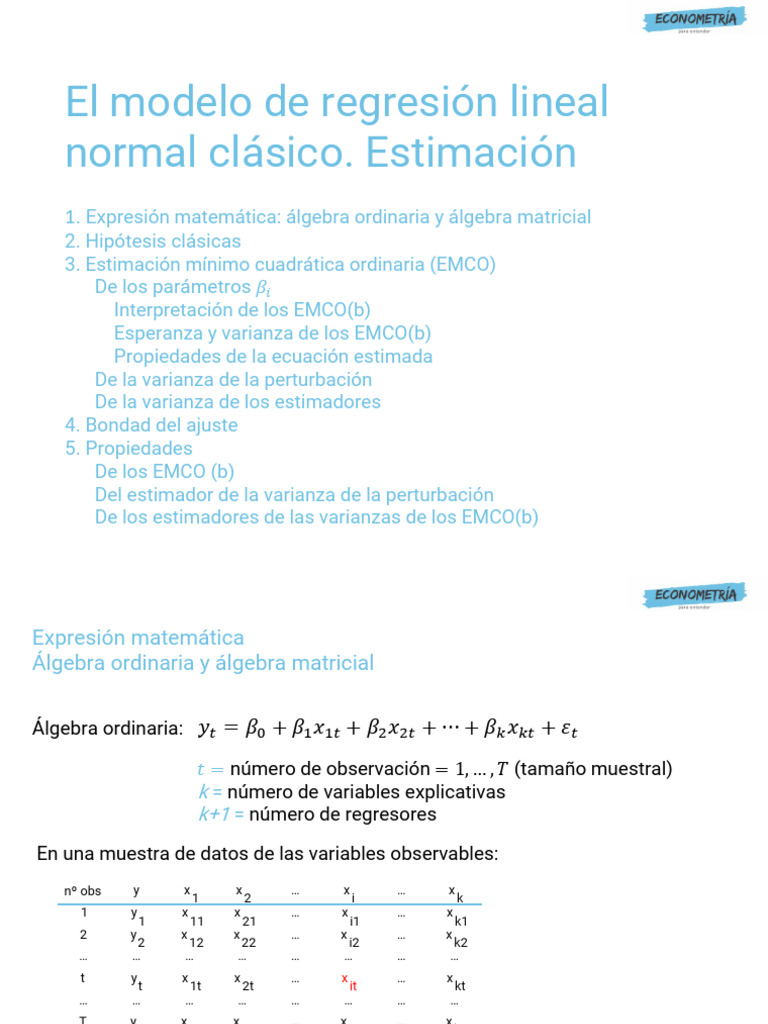 Tema 2. El-modelo-de-regresion-lineal-normal-clasico.-Estimacion—Curso202122 | PDF | Matriz ...