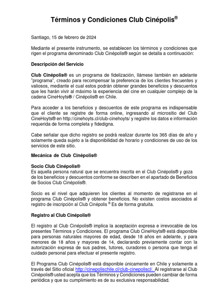 Terminos y Condiciones Club Cinehoyts | PDF | Cupón | Internet