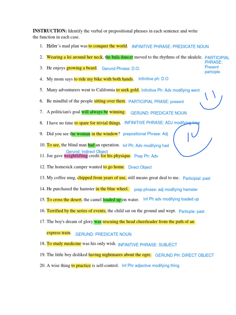 Identify Verbal and Prepositional Phrases | PDF