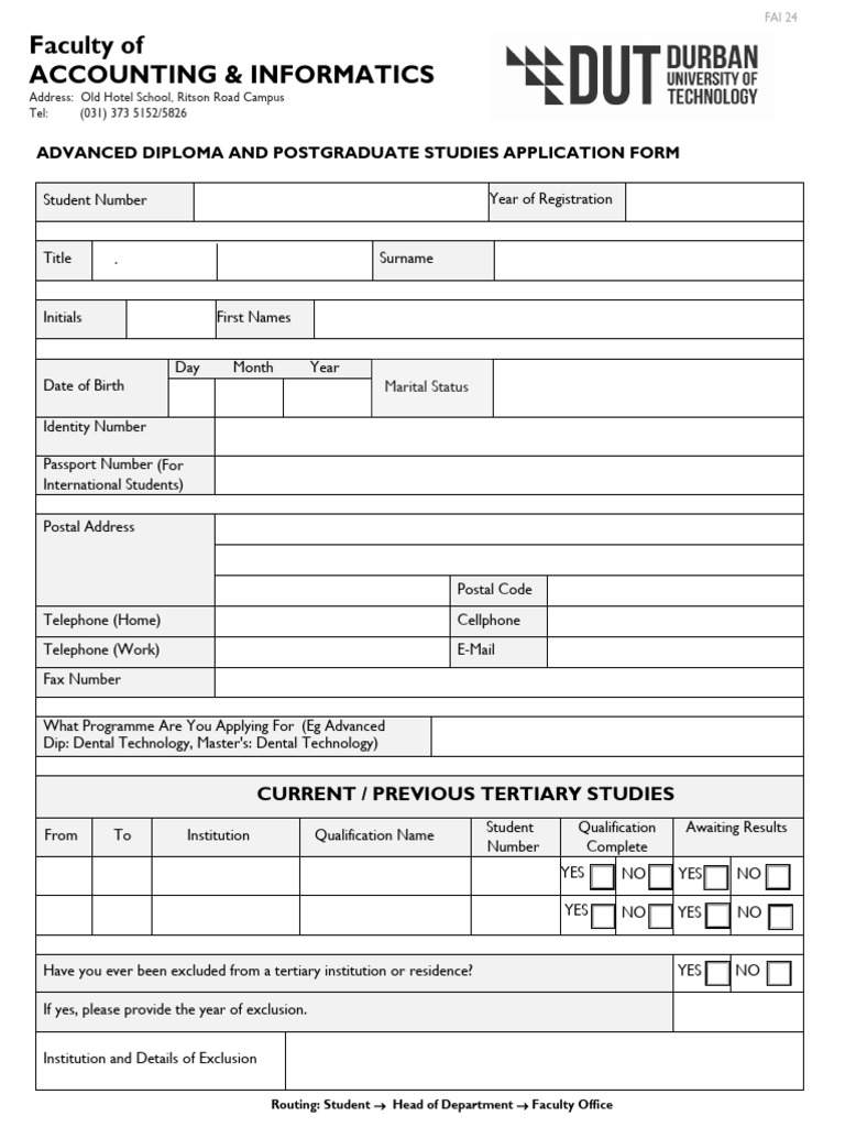 Advanced Diploma Application Form | PDF | Diploma | Educational Stages
