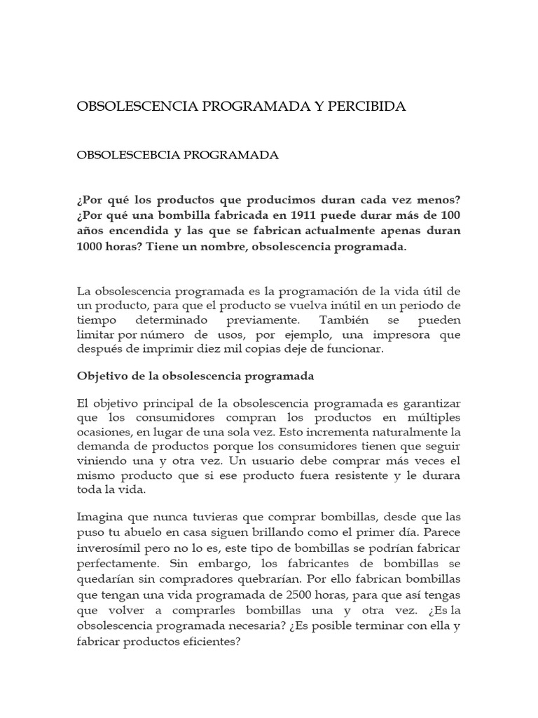 Obsolescencia Programada | PDF | Economias