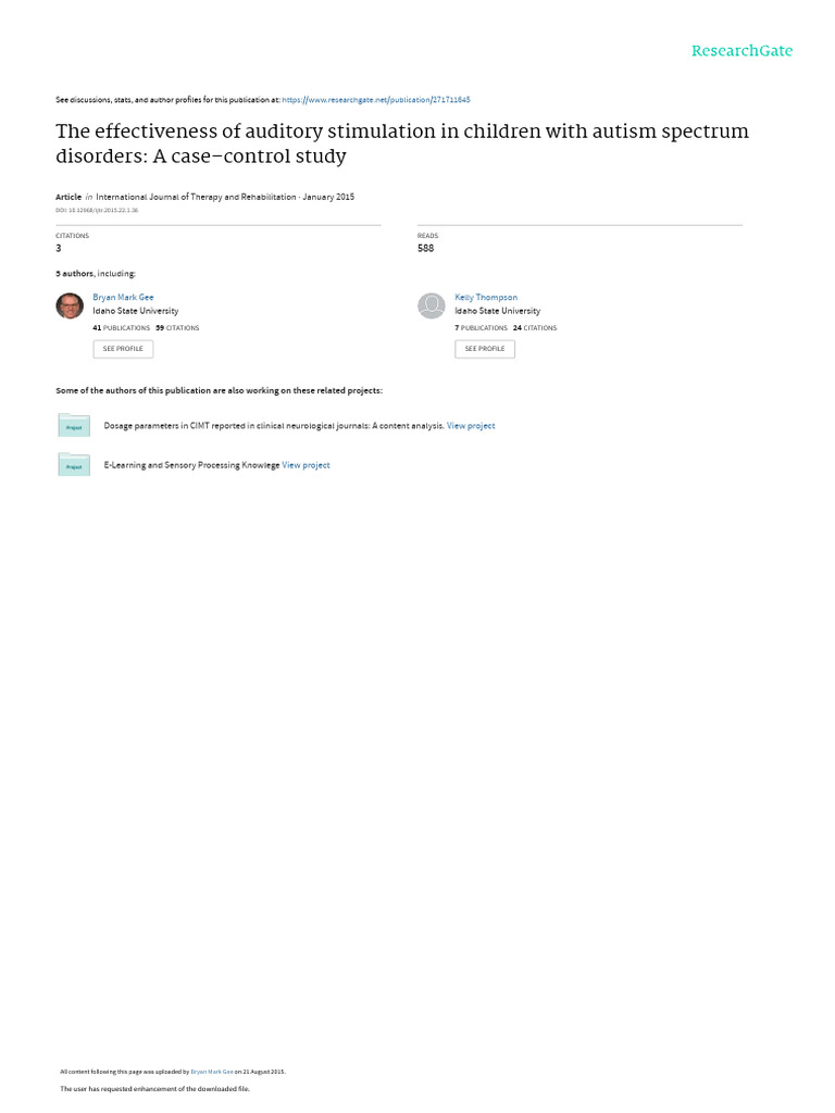 The Effectiveness of Auditory Intervention For Children With Autism 2015 Gee Et Al | PDF ...