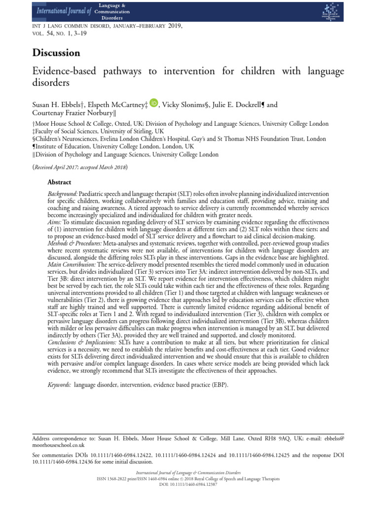 Evidence-Based SLT Models for Language Disorders | PDF | Randomized ...