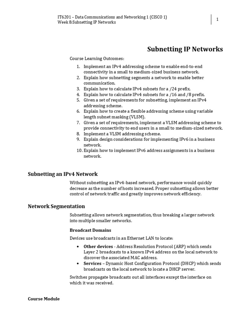 W10 & W11 Subnetting IP Networks | PDF | Ip Address | Computer Network