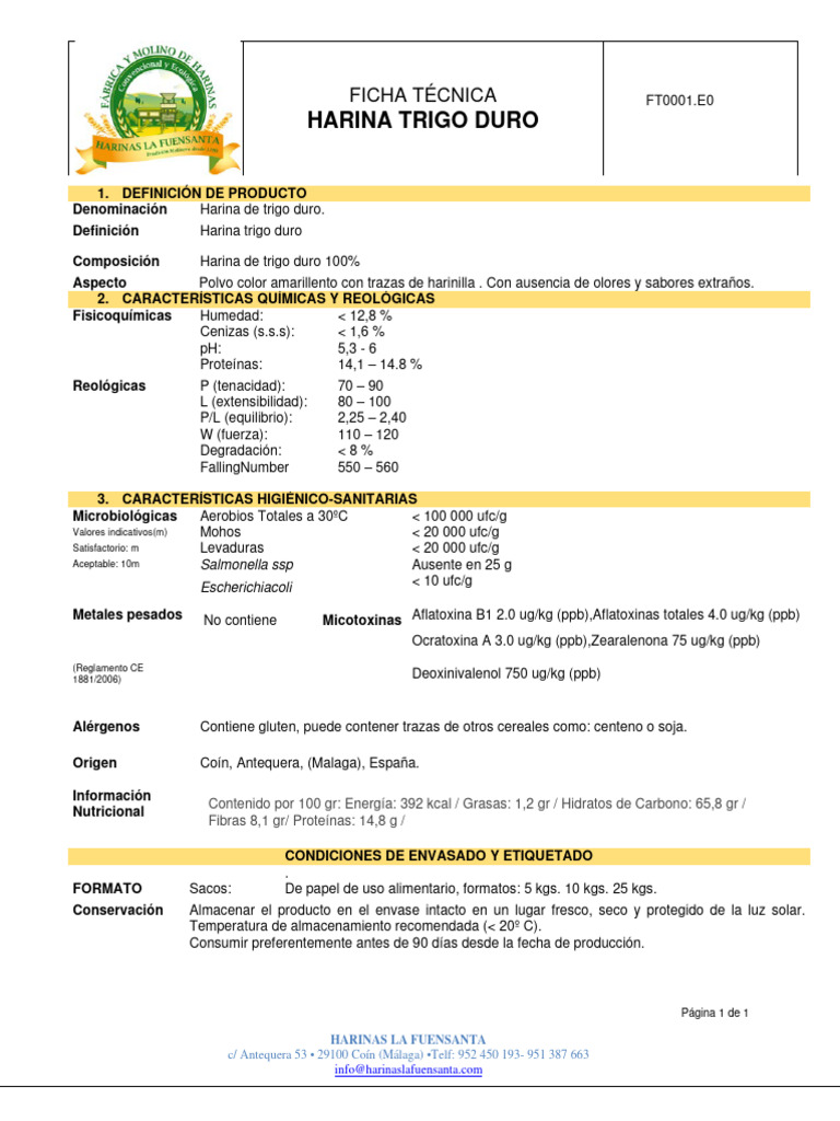 FICHA-TÉCNICA-HARINA-TRIGO-DURO | Descargar gratis PDF | Alimentos ...
