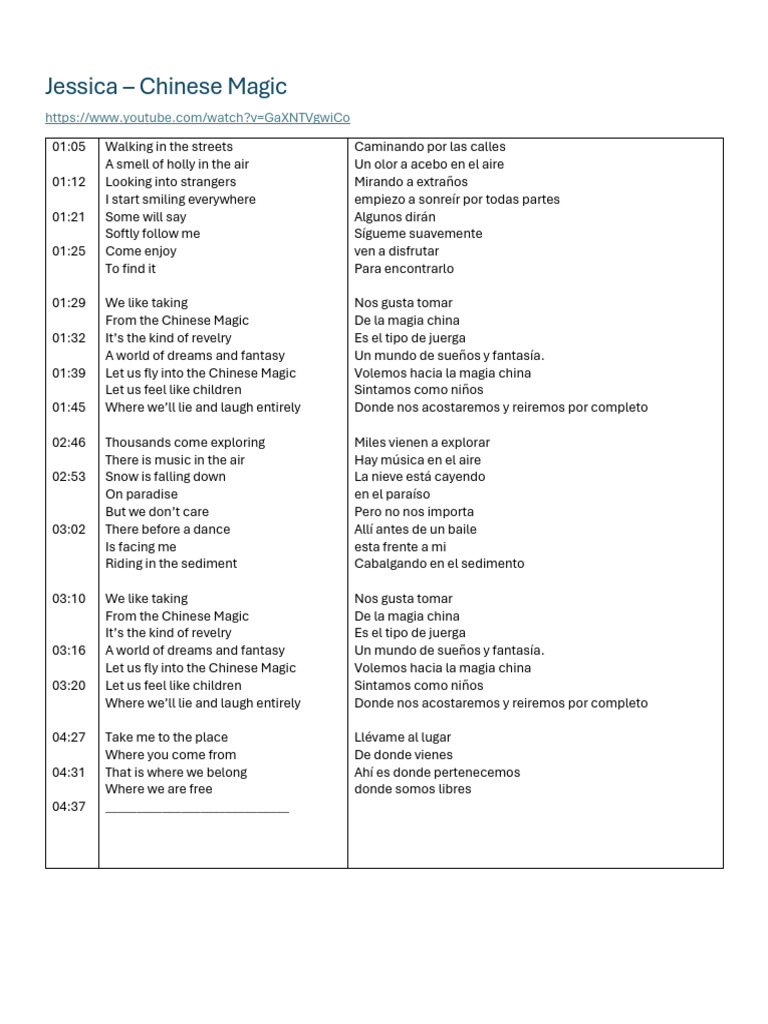 Jessica - Chinese Magic Lyrics | PDF