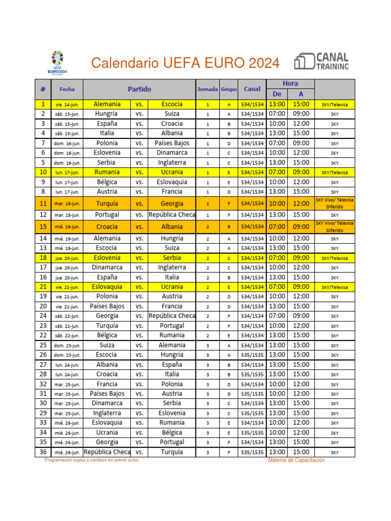 Calendario Eurocopa 2024 | PDF