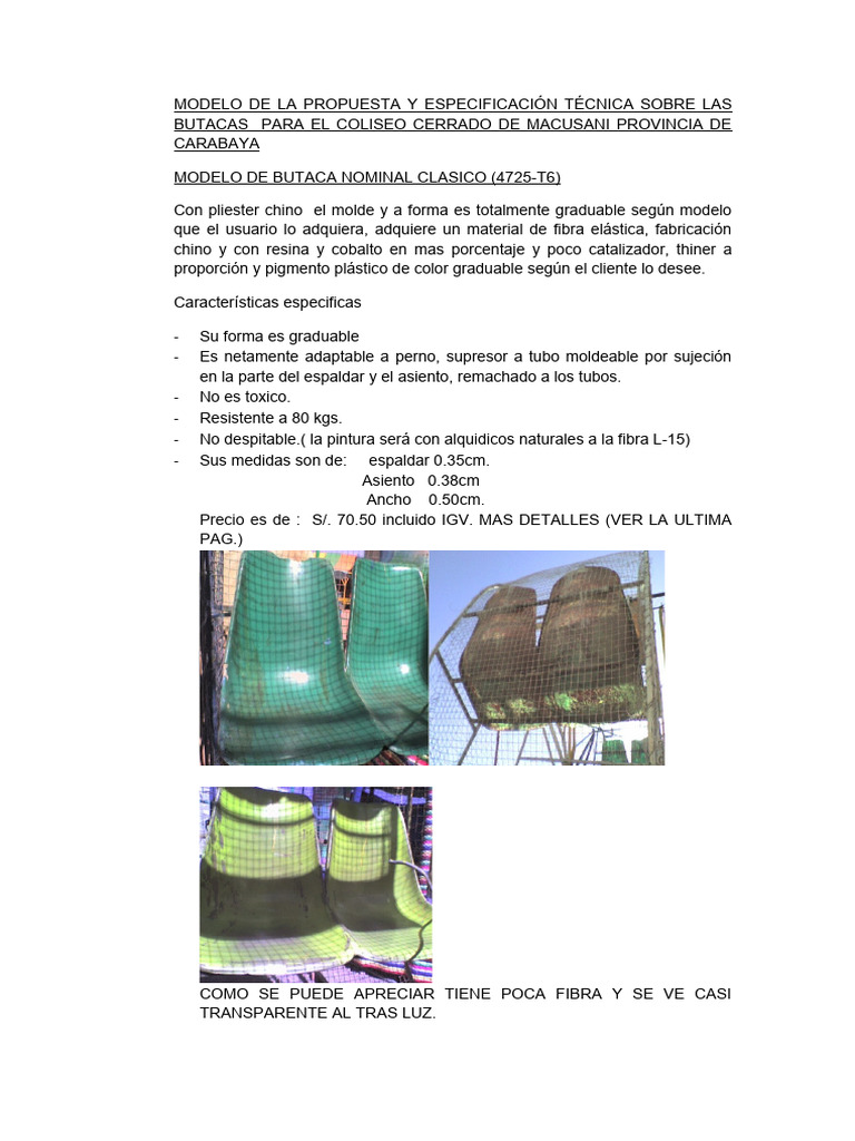 propuesta tecnica de butacas coliseo macusani | PDF | Materiales | Polímeros
