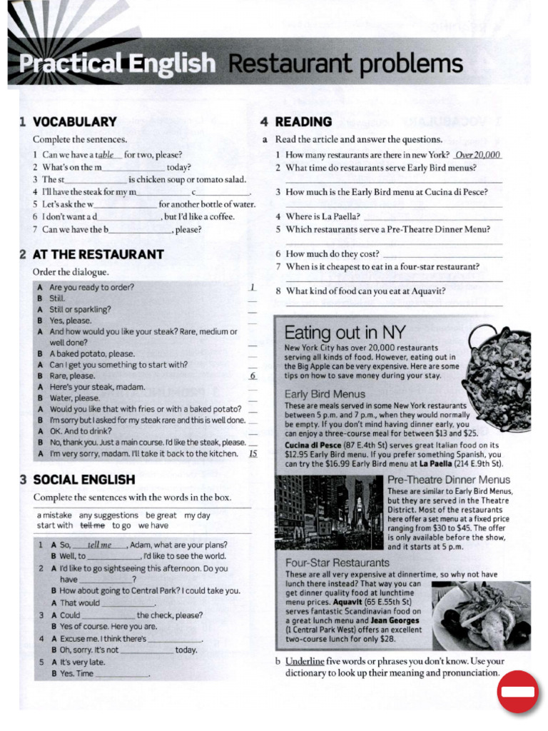 PE Restaurant Problems WB | PDF