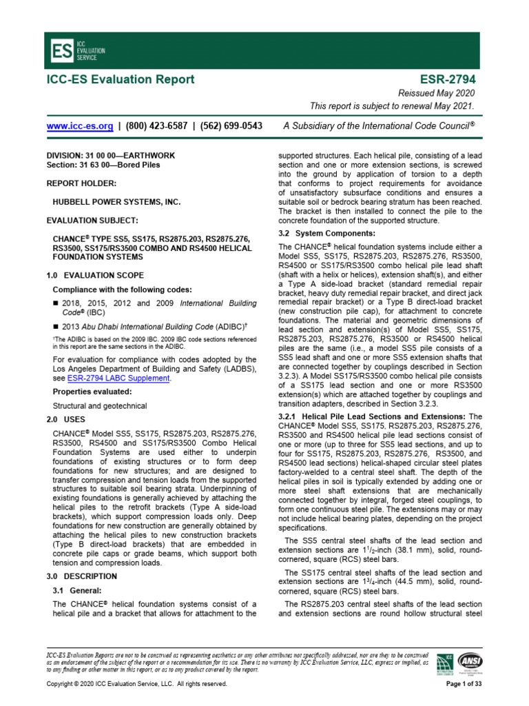Esr 2794 | PDF | Screw | Deep Foundation