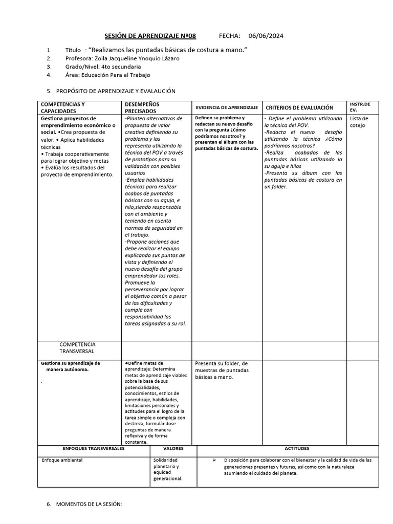 EPT SESIÓN puntadas básicas | PDF | Evaluación | Aprendizaje