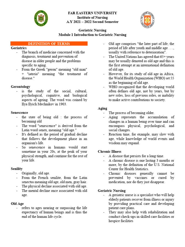 Geria Nursing Handouts (Modules 1-5) | Download Free PDF | Senescence | Immune System