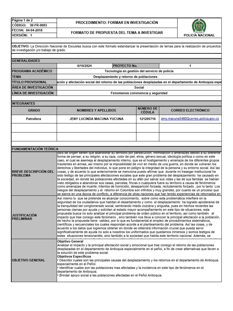 3II-FR-0003 EVALUACIÓN -FORMATO PROPUESTA DEL TEMA A INVESTIGAR PT JENY ...