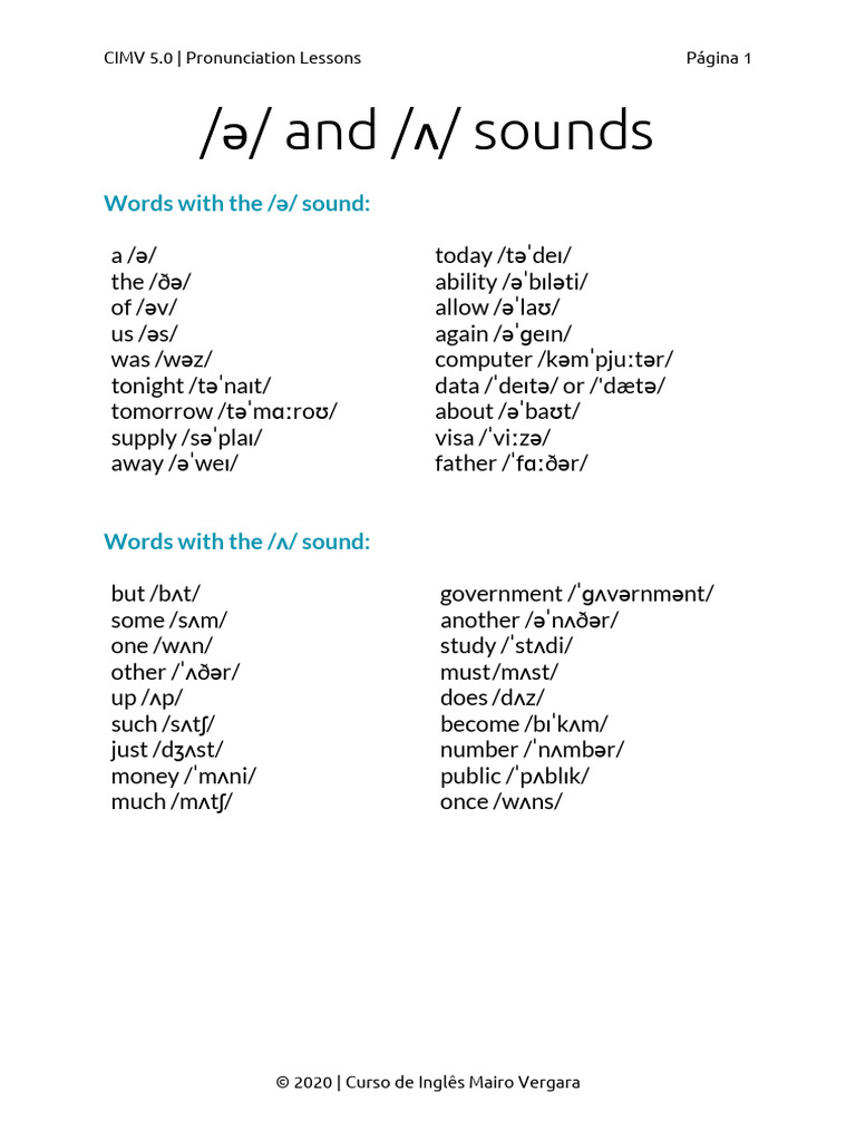 Pronunciation Guide: /ə/ and /ʌ/ Sounds | PDF