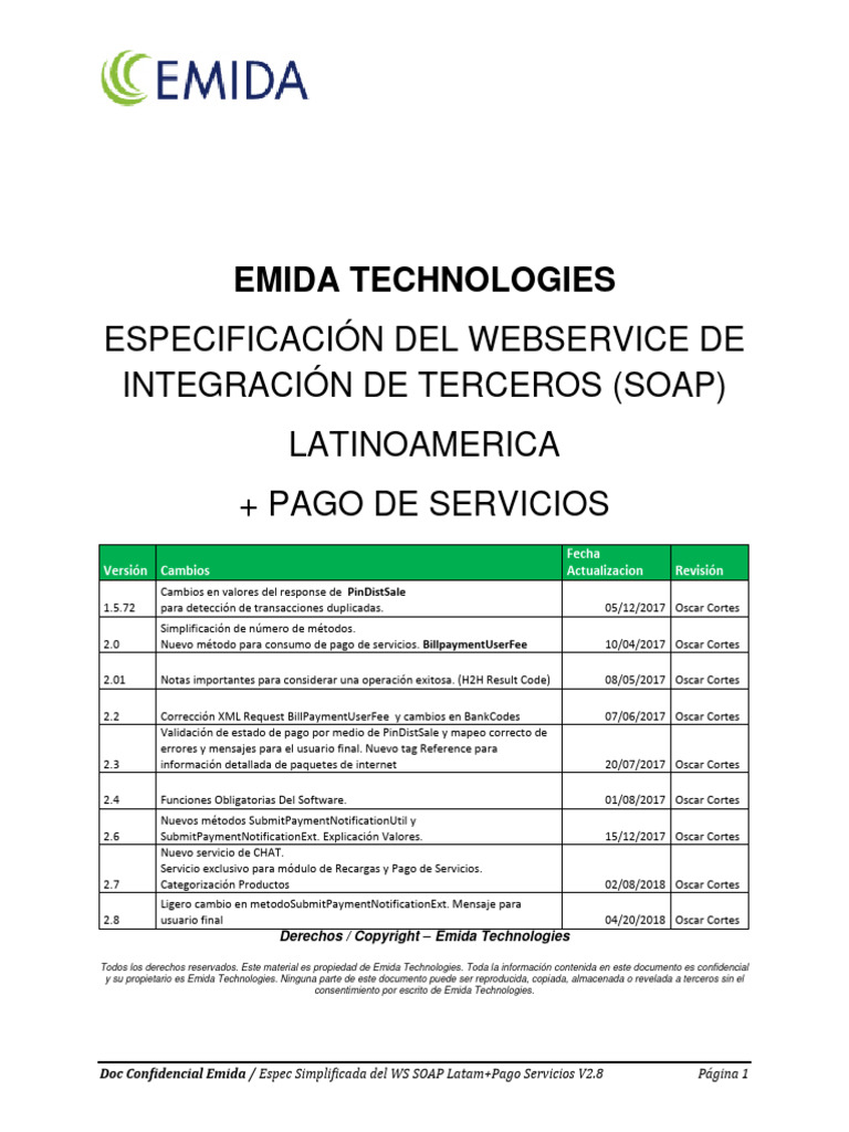 Emida - Especificacion WS SOAP Latam TopUp + Billpayment v2.8 | PDF ...
