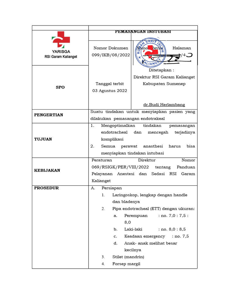 99 Spo Pemasangan Instubasi | PDF | Sains & Matematika