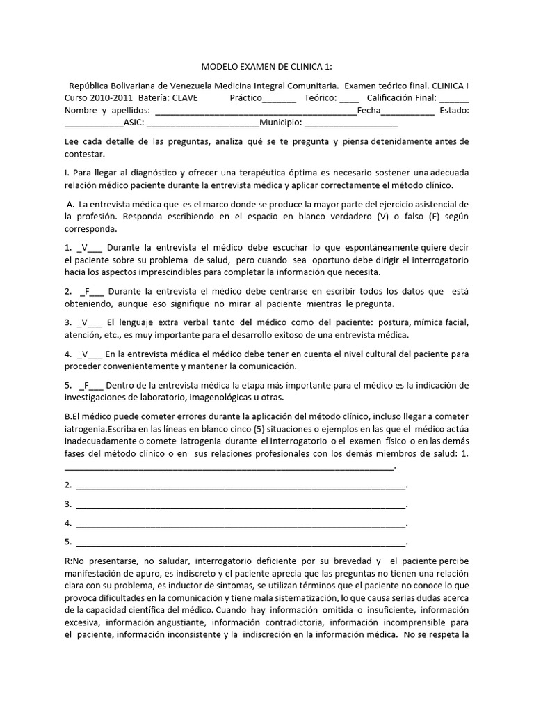Modelo Examen Final Clinica 1 | PDF | Electrocardiografia | Asma