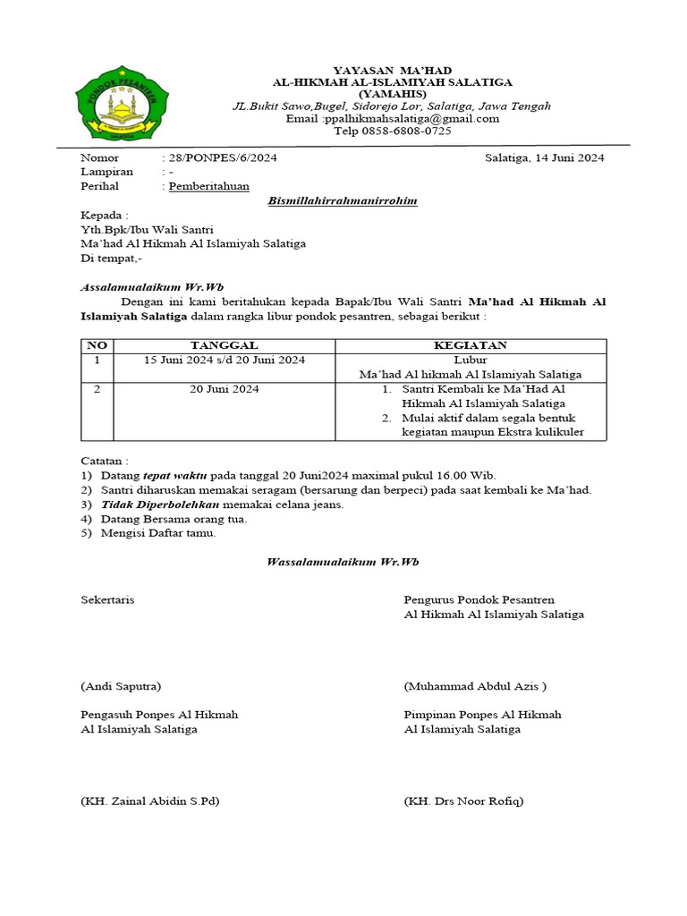 Surat Libur Idul Adha | PDF