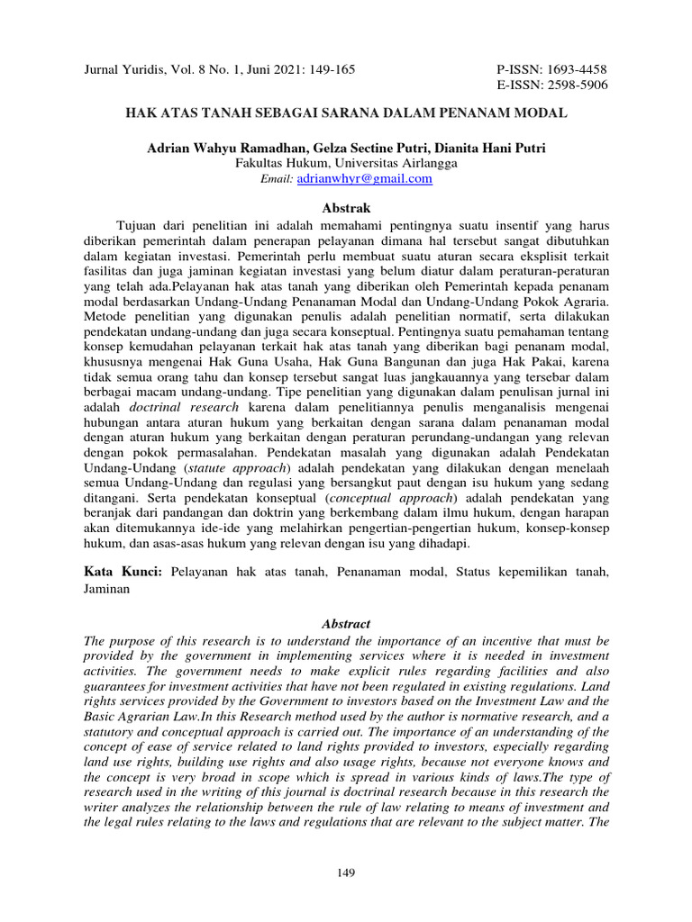 Rosalia, Ardian Wahyu Ramadhan - HAK ATAS TANAH SEBAGAI SARANA DALAM PENANAM MODAL | PDF