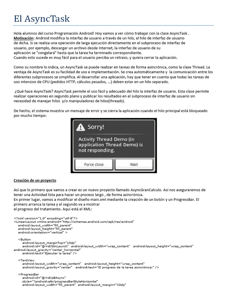 Android Asynctask Pdf Hilo Computación Software Del Sistema