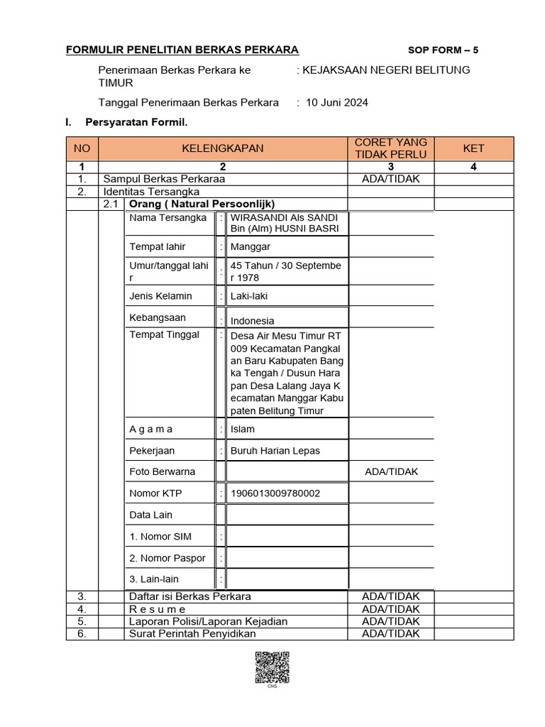SOP FORM 5 WIRASANDI Als SANDI Bin (Alm) HUSNI BASRI 2 | PDF