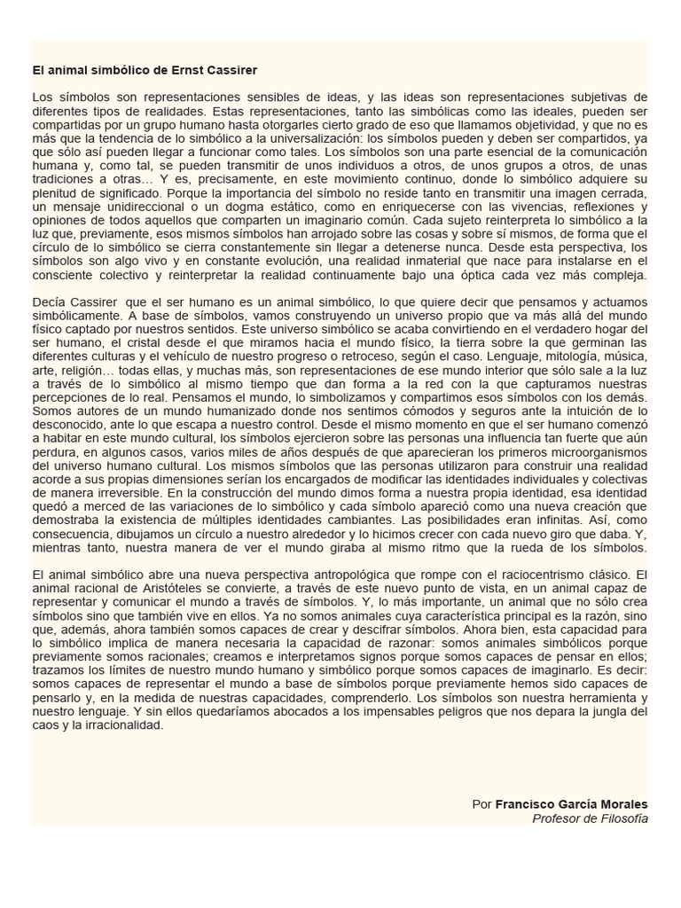 El animal simbólico de Ernst Cassirer | PDF | Los símbolos | Realidad
