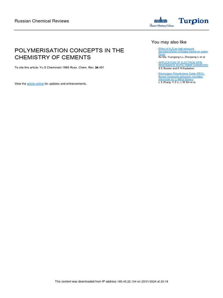 Yu S Cherkinskii 1965 Russ. Chem. Rev. 34 451 | PDF | Hydroxide | Aluminium