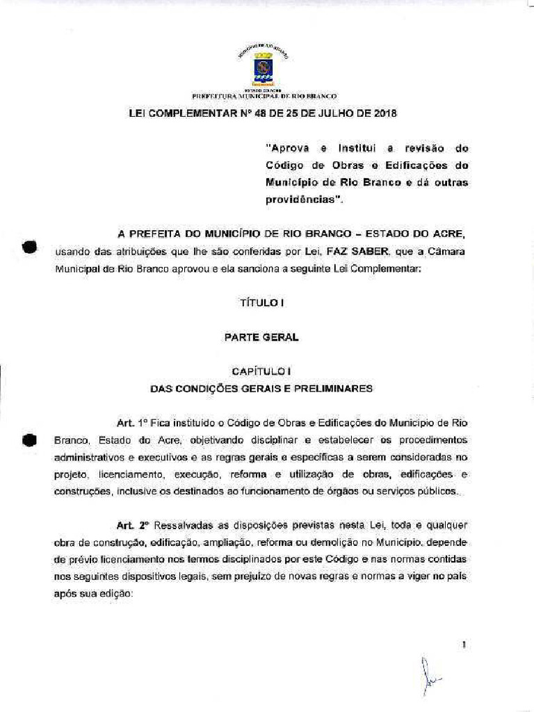 Lei Complementar 48 2018 Rio - Branco Ac | PDF