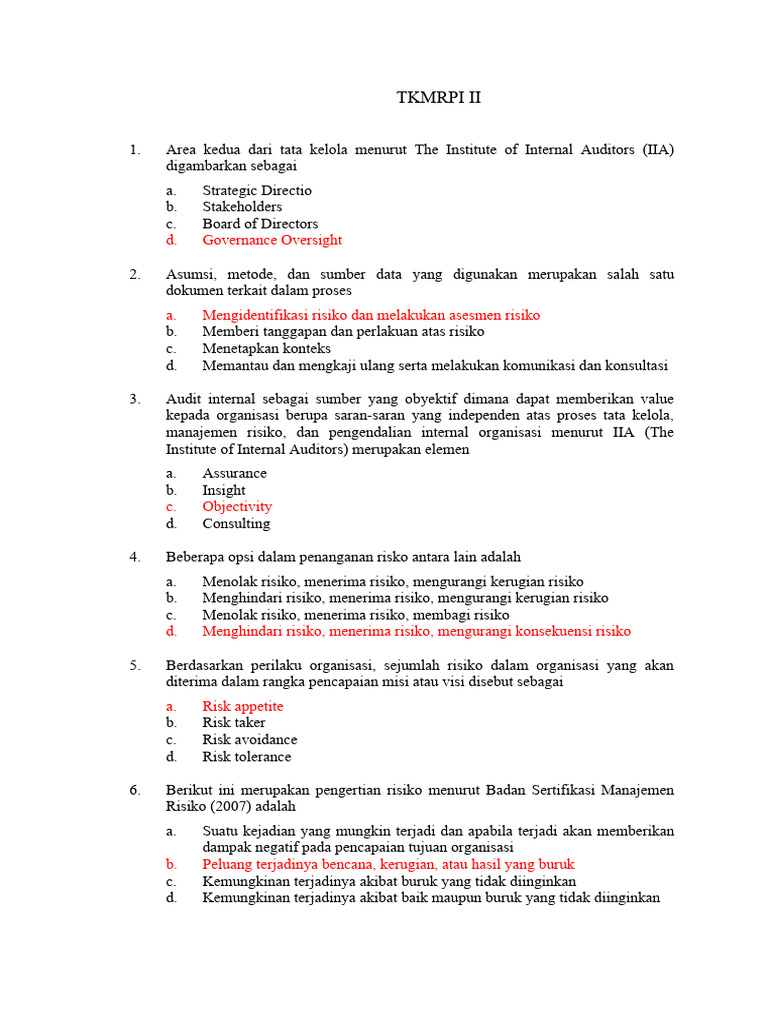Bank Soal Tkmrpi | PDF