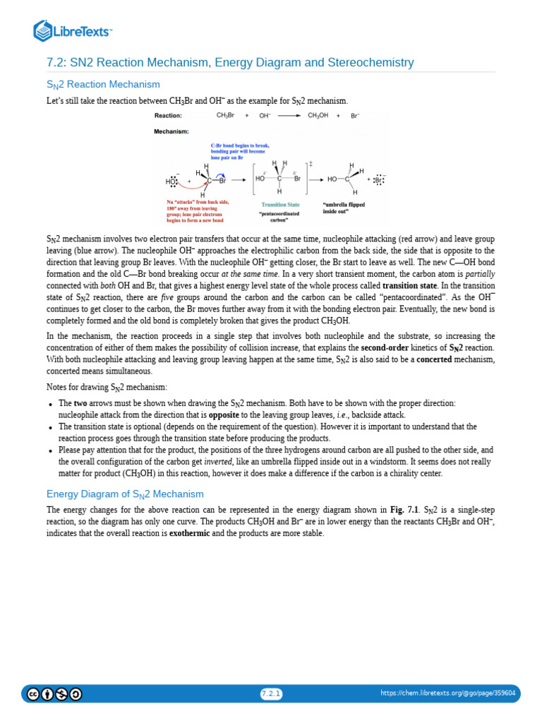 7.02 SN2 Reaction Mechanism Energy Diagram and Stereochemistry | PDF ...