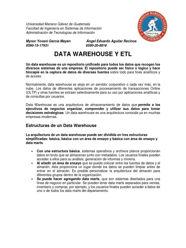 Data WareHouse ETL G7 | Descargar gratis PDF | Almacén de datos | Bases de datos