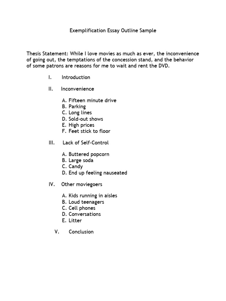Exemplification Essay Outline Sample | PDF