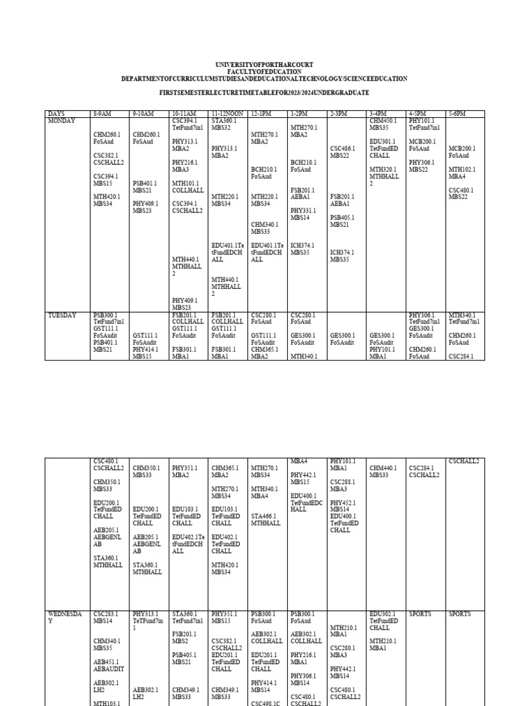 Edc First Semester Timetable 2024 | PDF