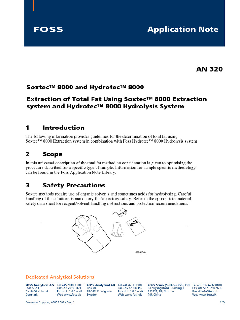 Total Fat Analysis with Soxtec 8000 | PDF | Hydrochloric Acid | Solvent