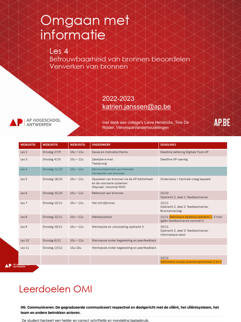 Vak - Omgaan Met Informatie - Les 4 - Betrouwbaarheid Van Bronnen ...