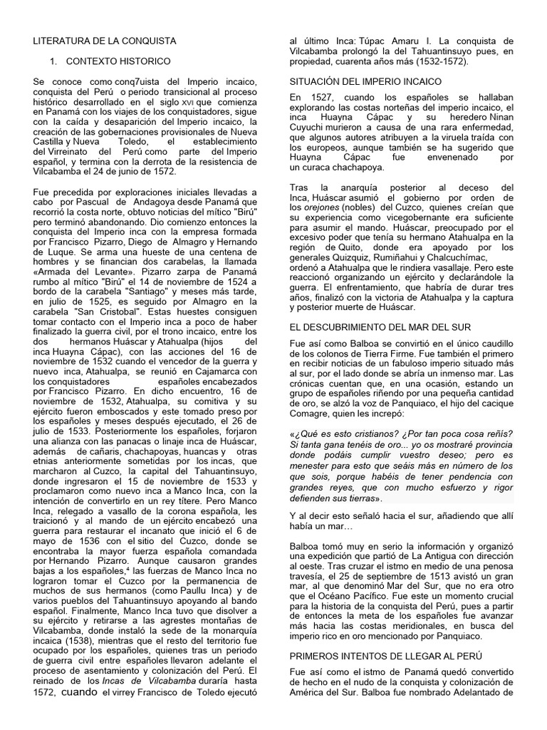 Literatura de La Conquista-Contexto Historico | PDF | Francisco Pizarro ...