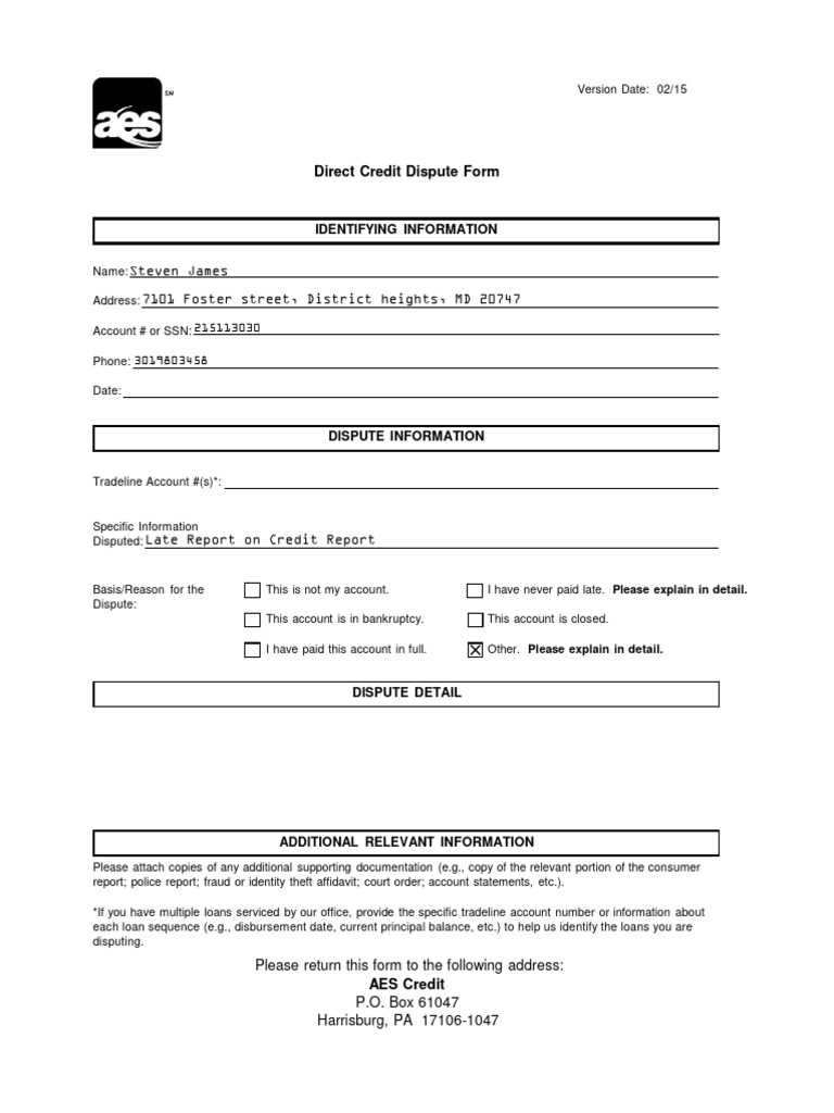 Direct Credit Dispute Form | PDF
