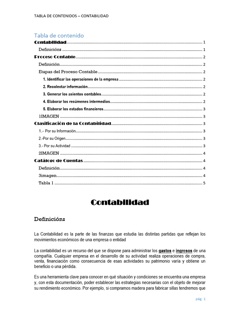 Tabla de Contenido | PDF | Contabilidad | Estado financiero