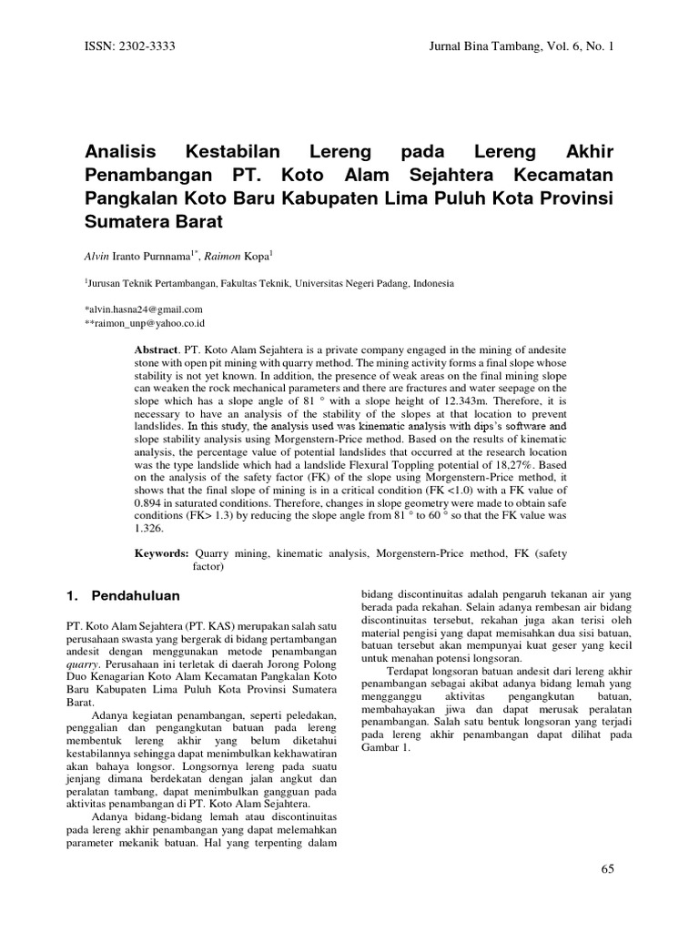 Analisis Kestabilan Lereng Penambangan PT KAS | PDF