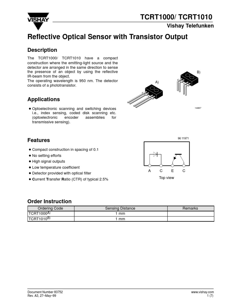 TCRT 1000 | PDF | Sensor | Electronic Engineering