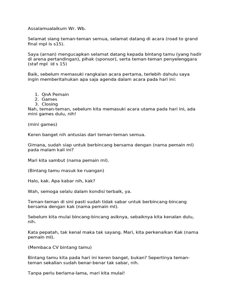 Teks MC Road To Grand Final MPL s15 | PDF | Olahraga & Rekreasi | Game & Aktivitas