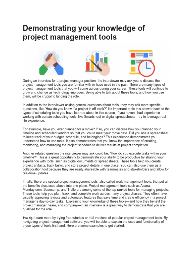 Demonstrating Your Knowledge of Project Management Tools | PDF | Project Management | Experience