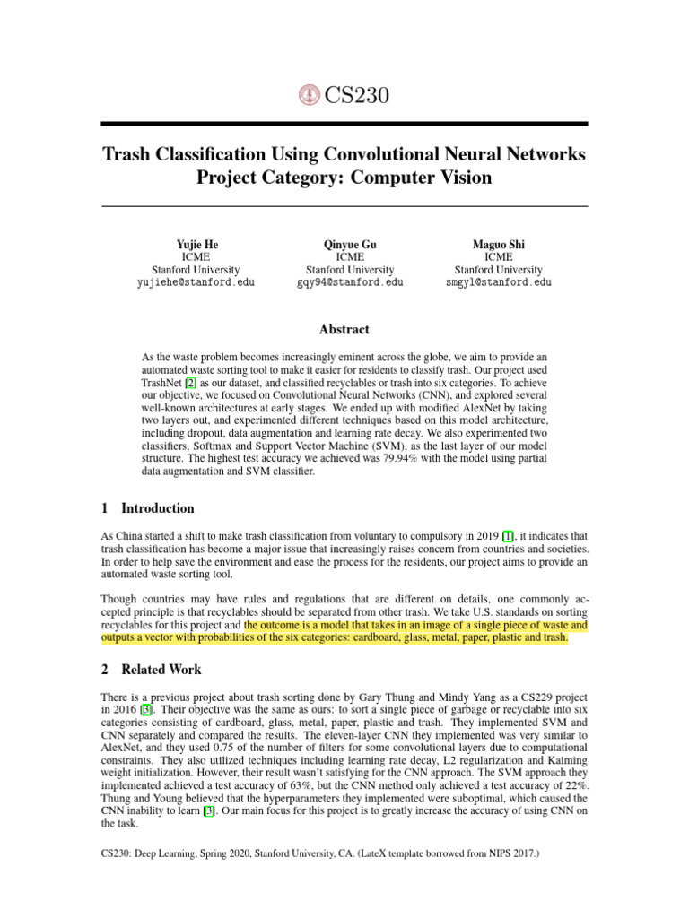 Trash Classification CNNStandford | PDF | Support Vector Machine ...