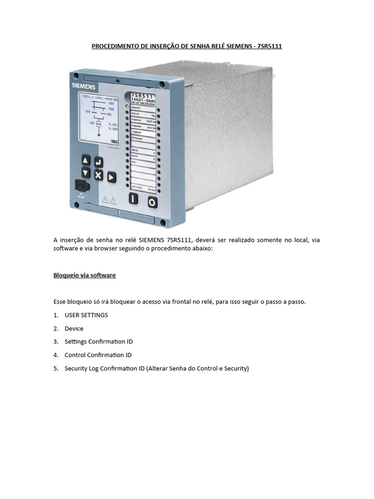 Inserção de Senha no Relé Siemens 7SR5111 | PDF | Computadores