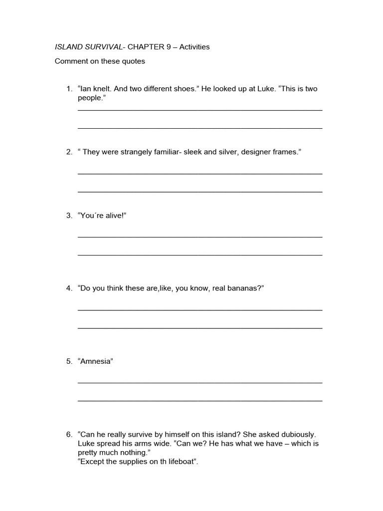 Island Survival - Chapter 9 - Activities | PDF