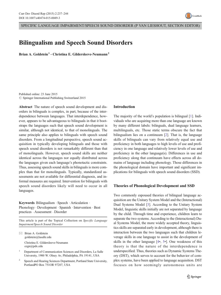 Bilingual Child Phonology and Speech Disorder | PDF | Multilingualism | Speech