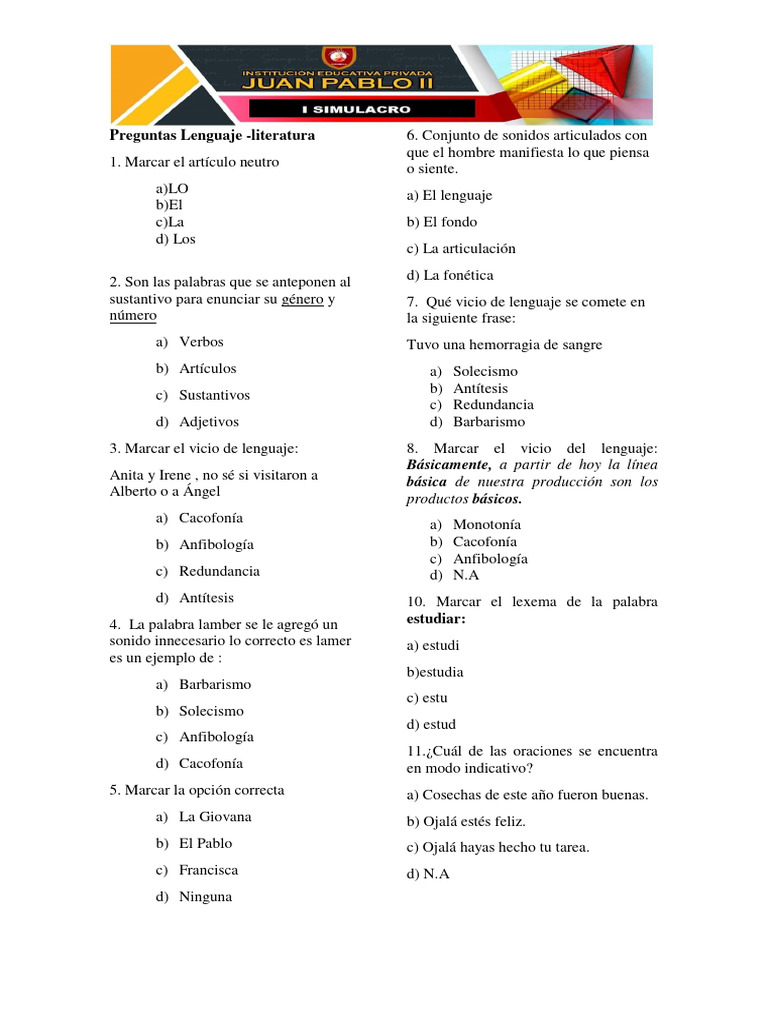 PREGUNTAS COMUNICACION 2o SECUNDARIA | PDF | Lingüística | Gramática